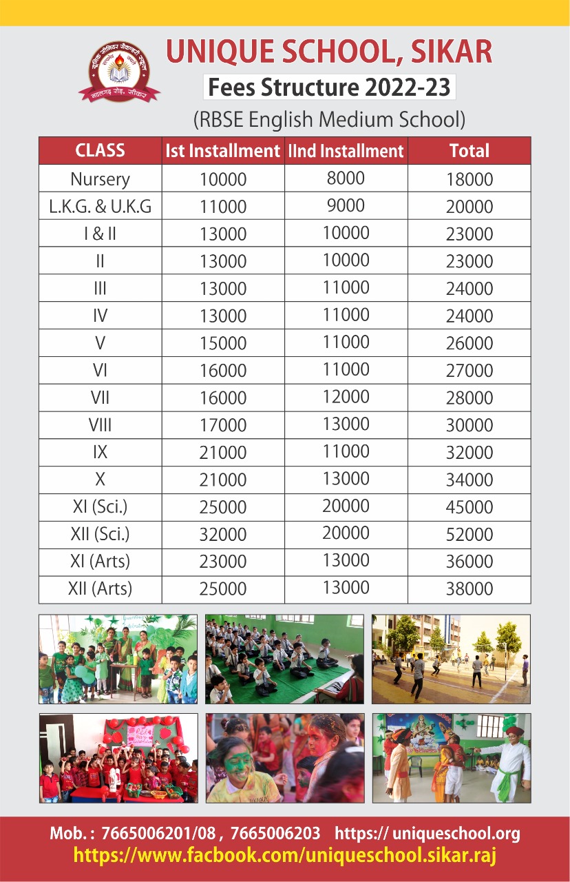 Fee Details - Unique Public Sr. Sec. School Sikar